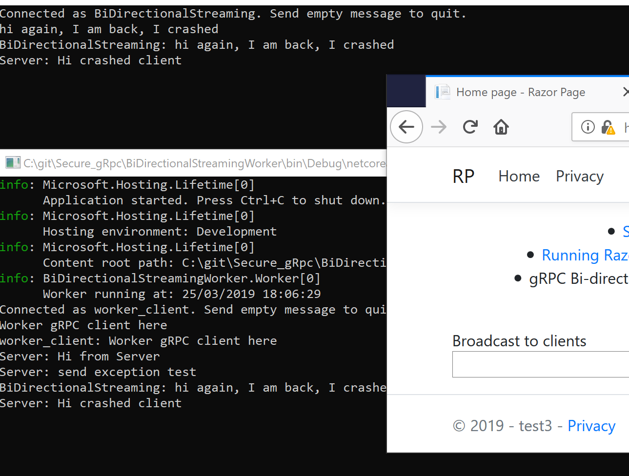 gRPC Bi-directional streaming with Razor Pages and a Hosted Service ...