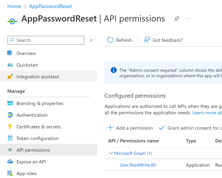 Reset user account passwords using Microsoft Graph and application ...